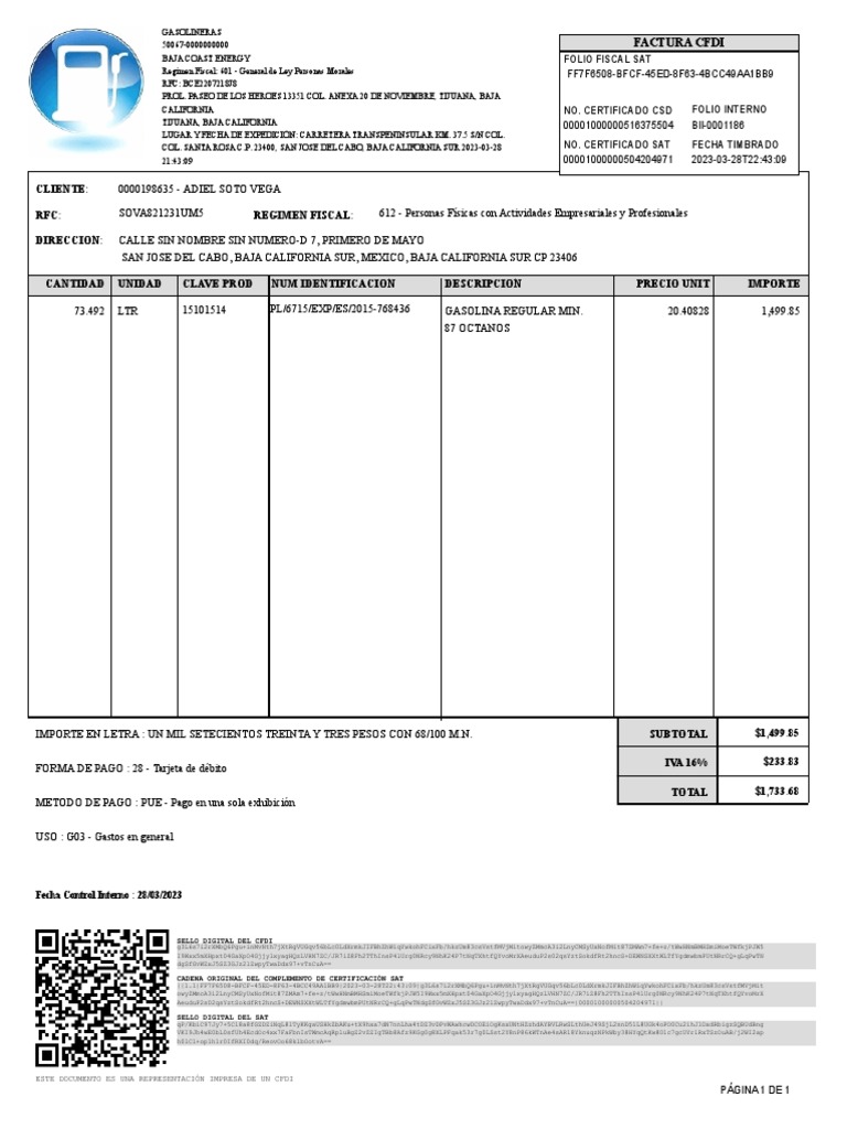 Cliente: RFC: Direccion: Regimen Fiscal | PDF