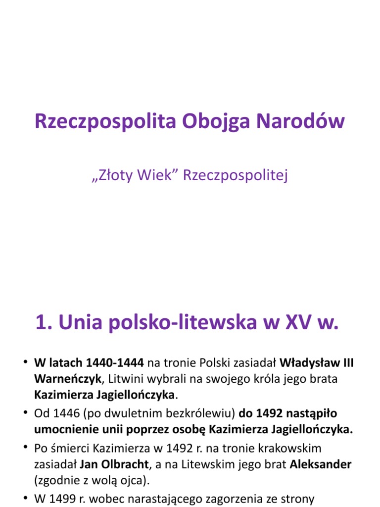 Rzeczpospolita Obojga Narodów: Złoty Wiek" Rzeczpospolitej | PDF