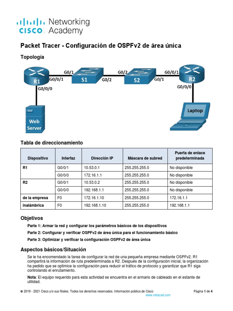 2.7.2 Packet Tracer - Configure Single Area Ospfv2 - Physical Mode - Es XL | PDF | Enrutador ...