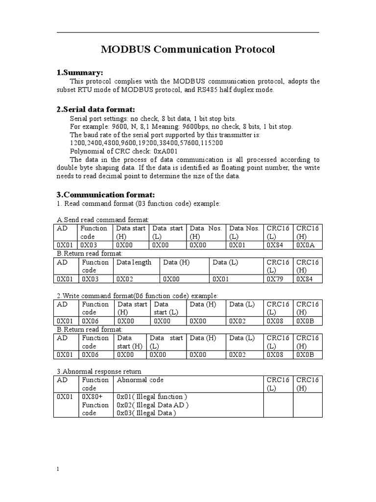 Modbus Communication Protocol Pdf Calibration Computer Science 