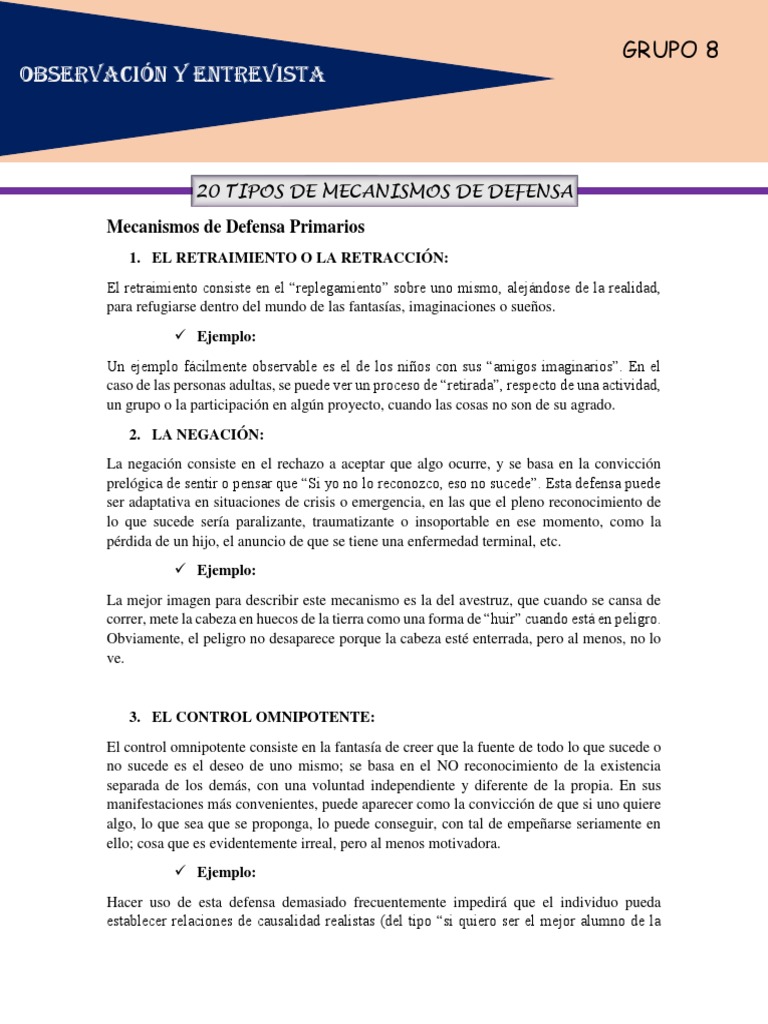 20 Tipos de Mecanismos de Defensa | PDF | Conceptos psicologicos ...