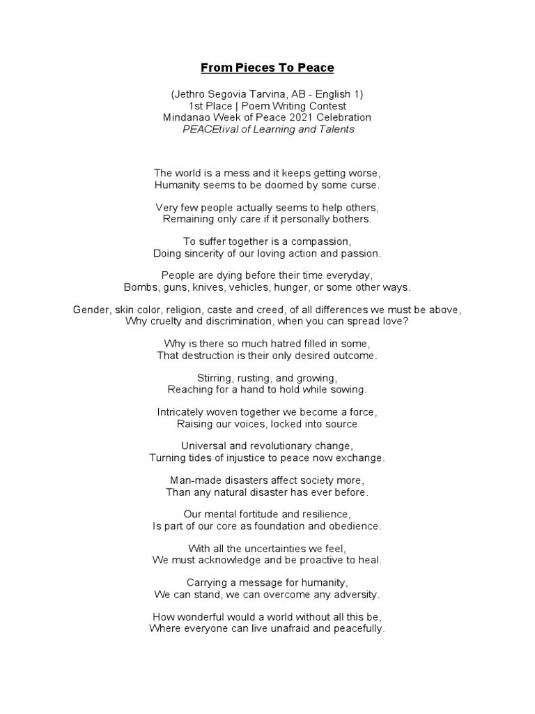 From Pieces To Peace - Poem | PDF | Social Science | Wellness