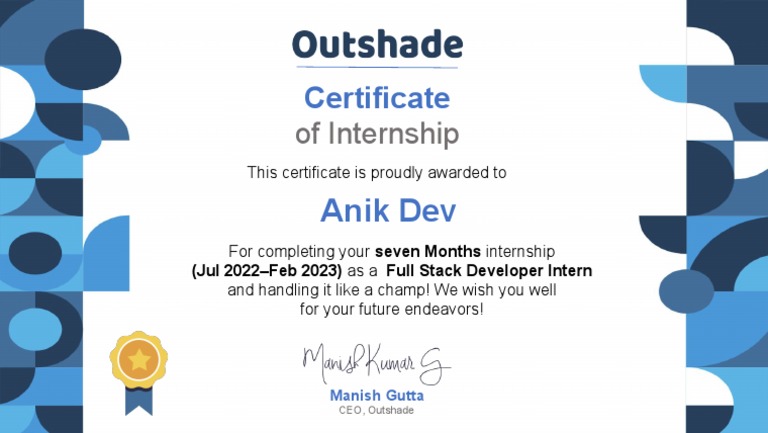 Fullstack Developer Internship Completion Certificate Pdf 7571