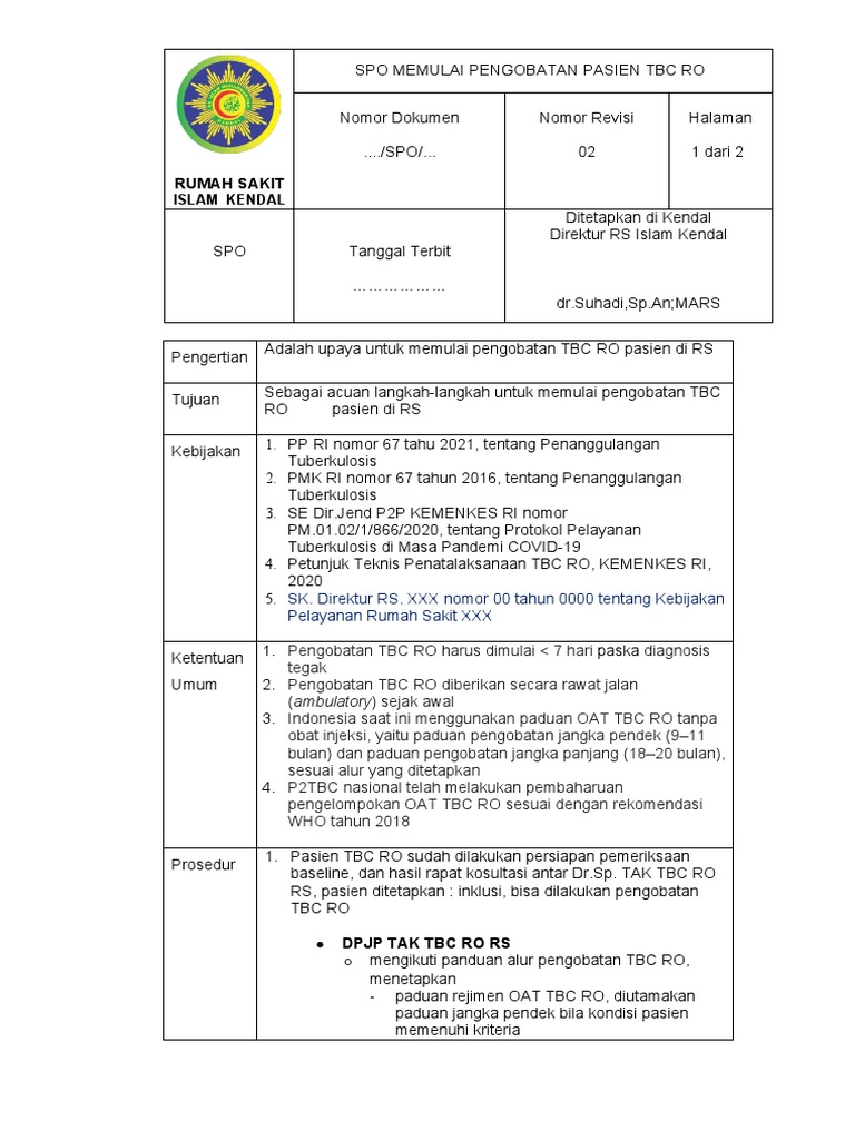 Prosedur Pengobatan TBC RO RS Islam Kendal | PDF | Sains & Matematika