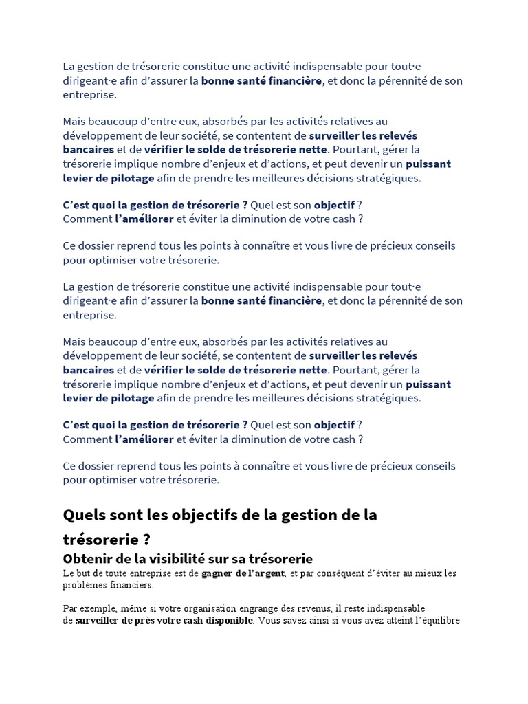La Gestion de Trésorerie | PDF | Trésor | Business