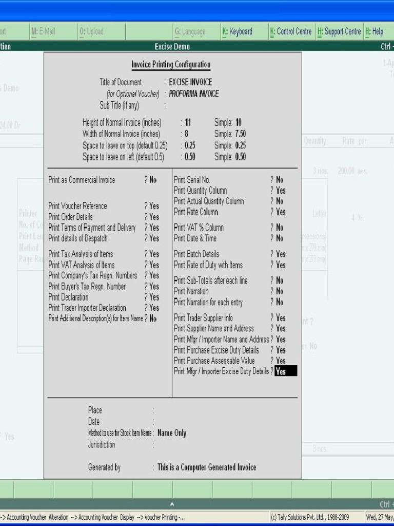 Tally Configuration For Excise Invoice | PDF
