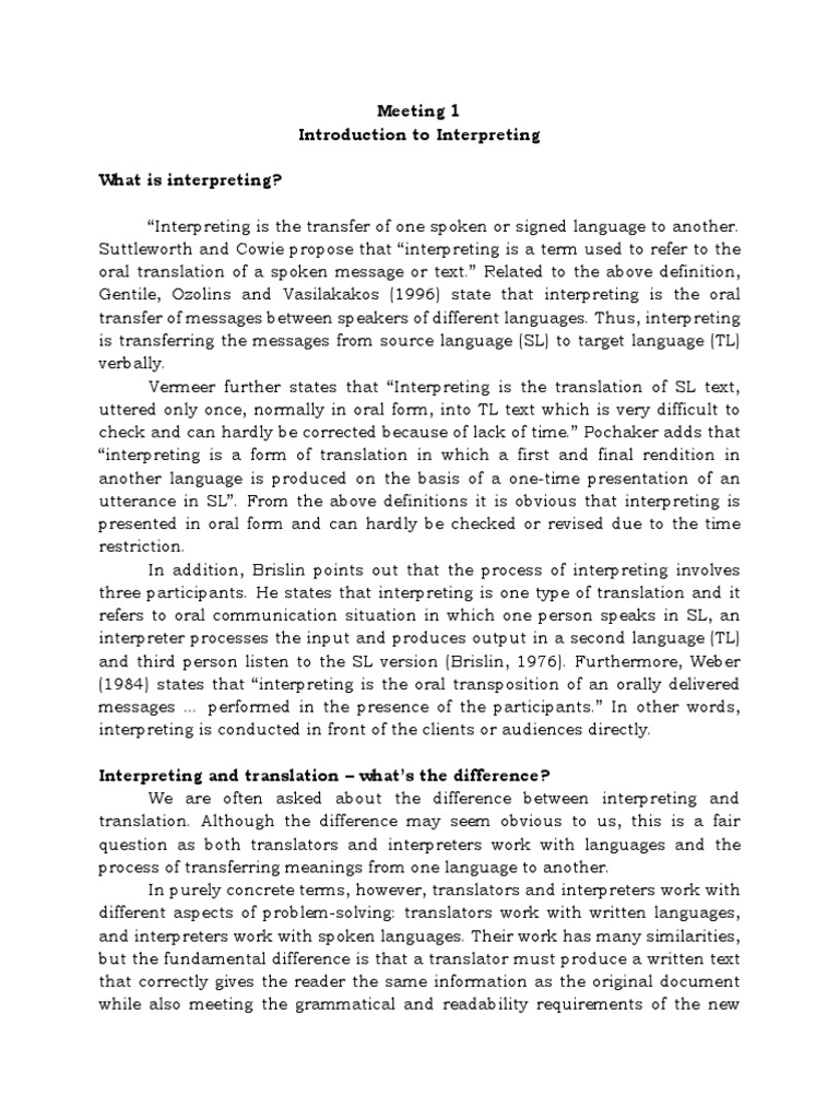 Meeting 1 - Introduction of Interpreting | PDF | Language Interpretation | Translations