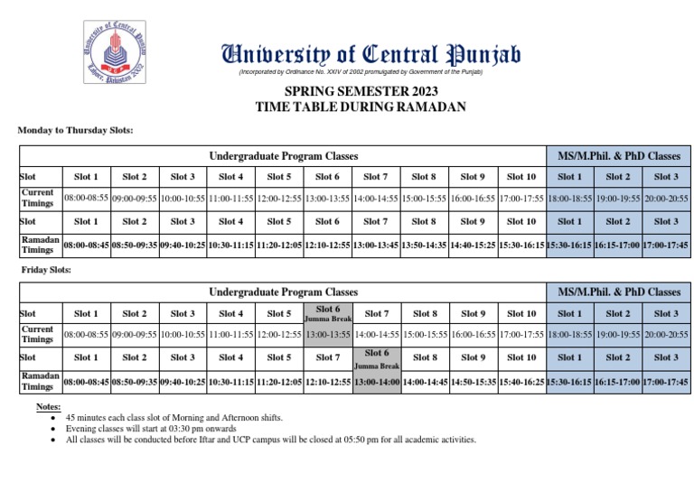 Ramadan Time Table 2023 | PDF