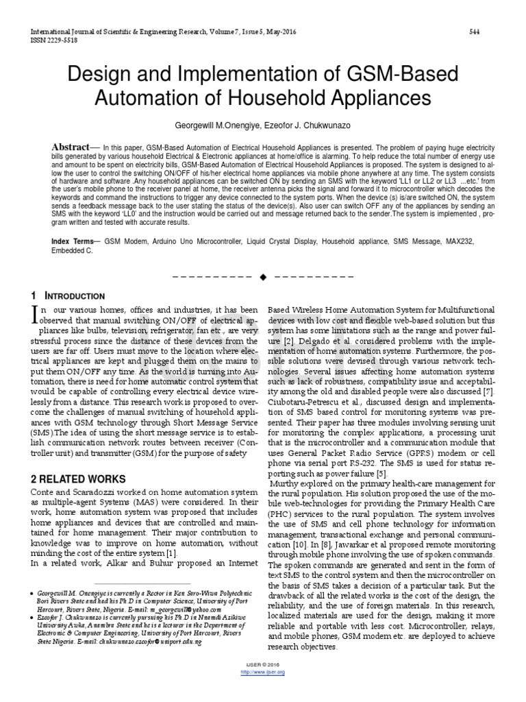 Design and Implementation of GSM Based Automation of Household Appliances | PDF | Arduino ...