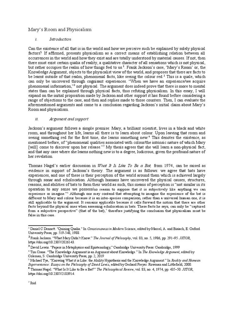 Mary's Room and Physicalism | PDF | Qualia | Internalism And Externalism
