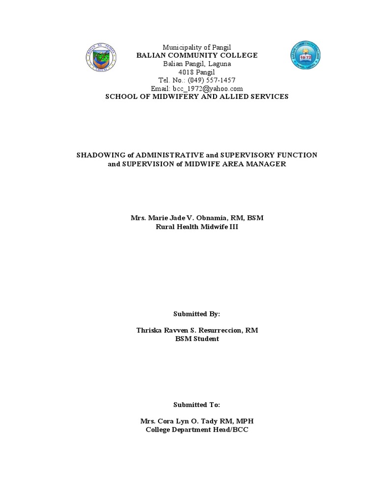 Narrative Report Shadowing | PDF | Midwife | Leadership