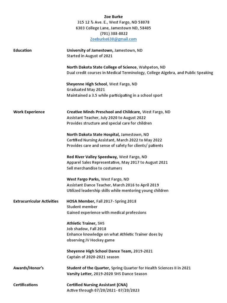 Zoe Burke Resume 2023 | PDF | Nursing | Health Sciences