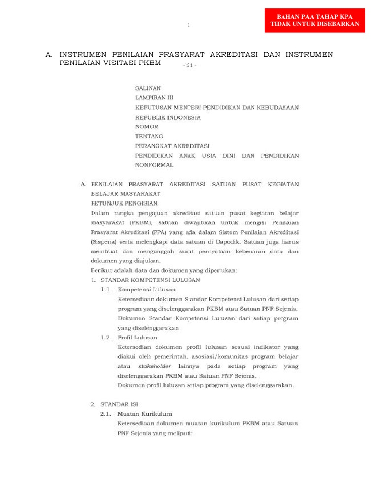 Instrumen Ppa Dan Manual Pkbm-Paa Tahap Kpa | PDF