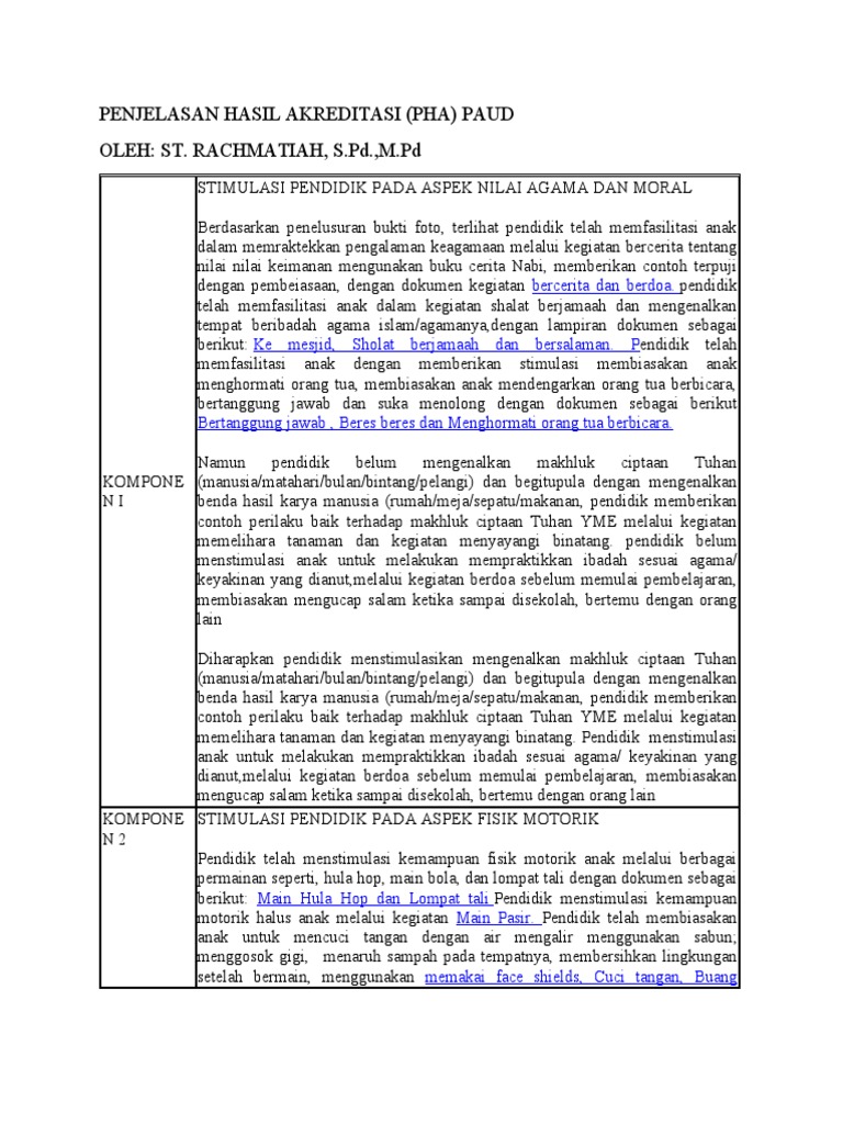 PENJELASAN HASIL AKREDITASI. (PHA) ST - RACHMATIAHdocx | PDF