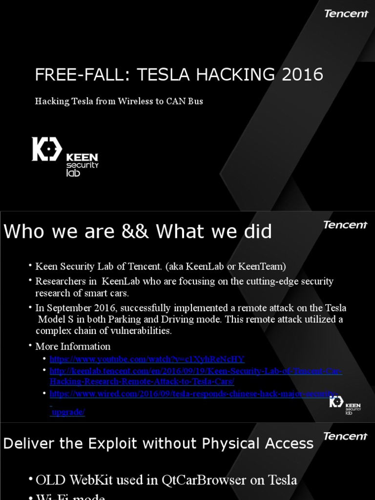 Us 17 Nie Free Fall Hacking Tesla From Wireless To CAN Bus | PDF ...