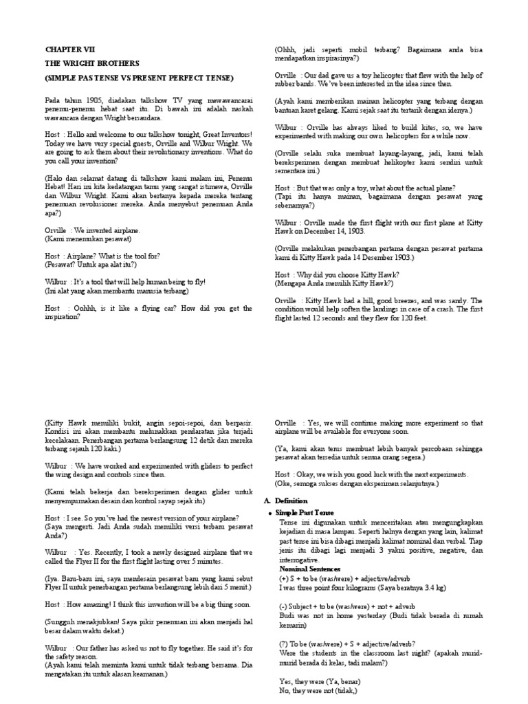 Materi Kelas X Chapter Vii The Wright Brothers | PDF