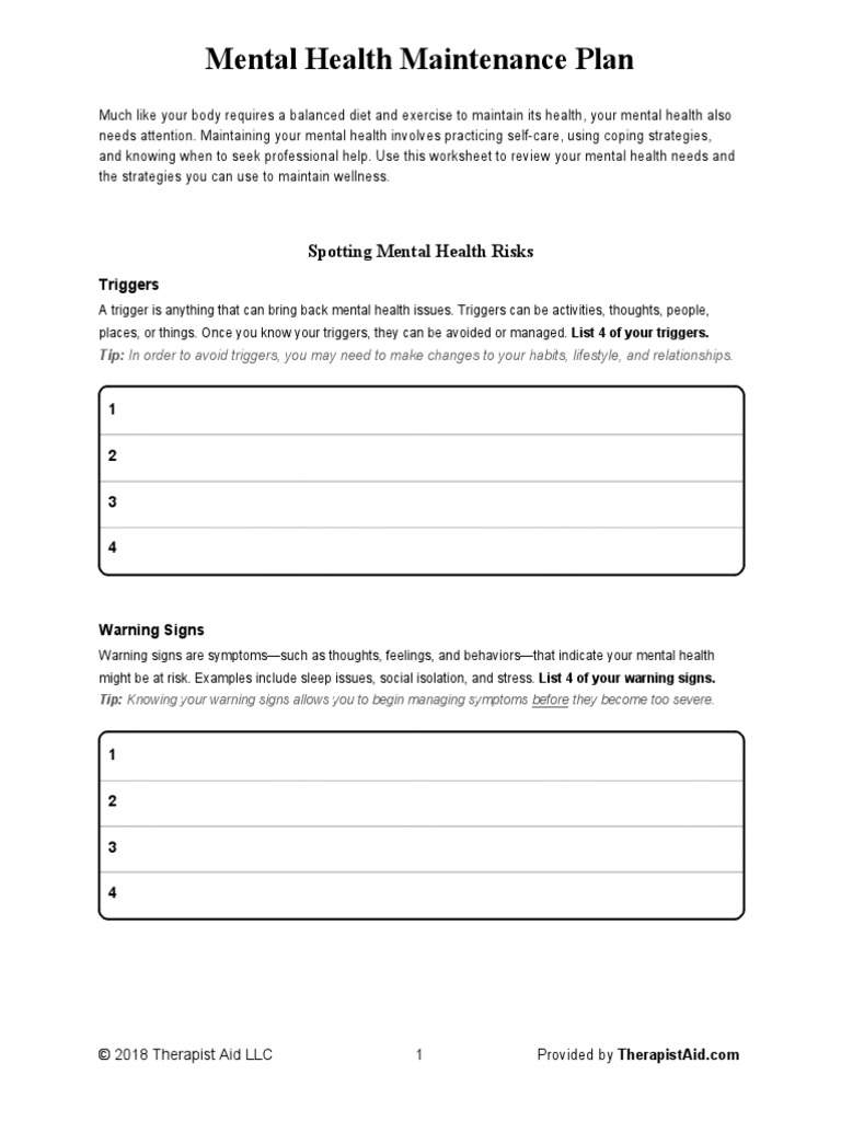 Mental Health Maintenance Plan | Download Free PDF | Mental Health ...