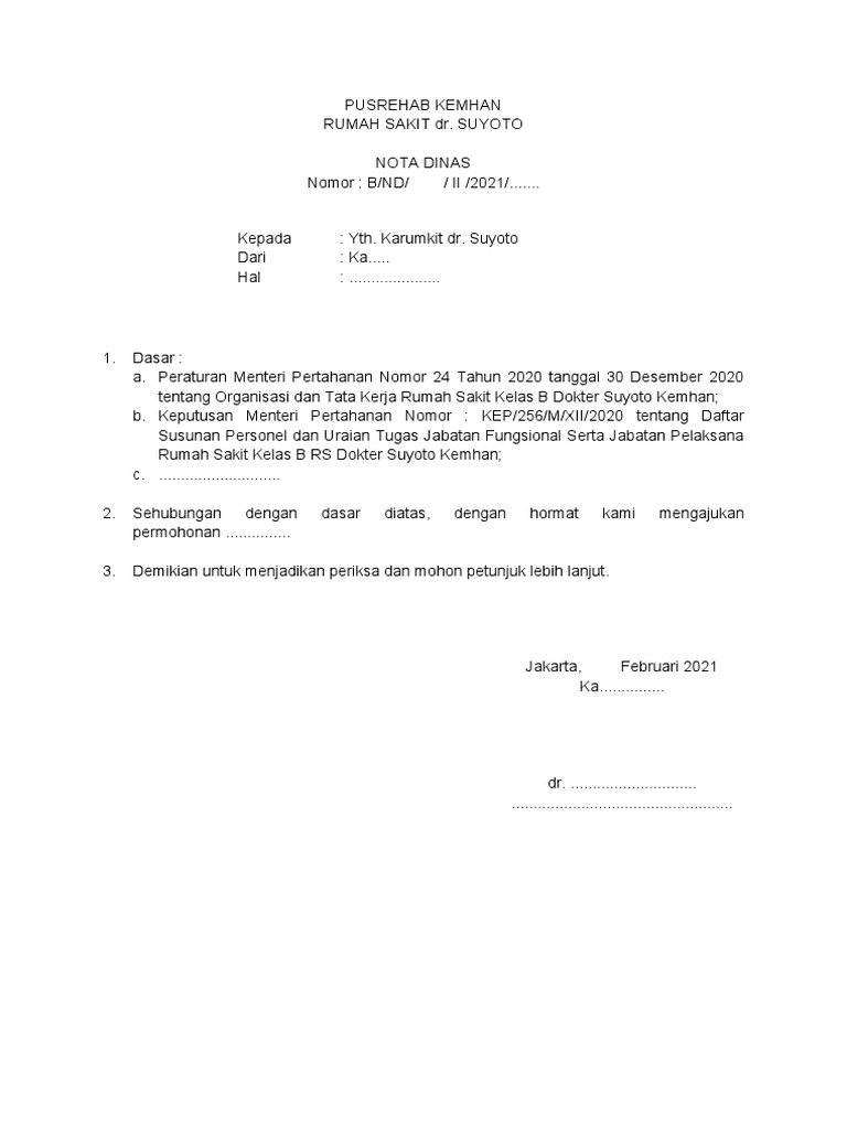 Nota Dinas - draft ke karumkit | PDF