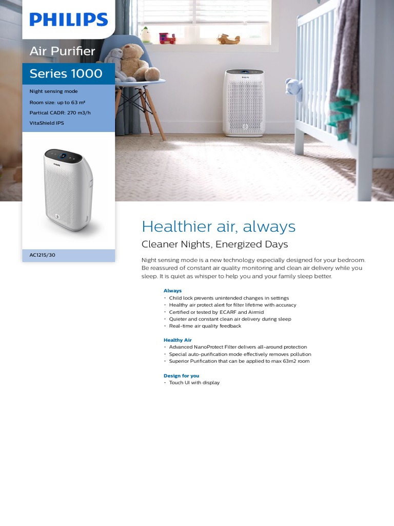 Philips Series 1000 Air Purifier AC1215 10 Product Sheet | PDF | Air ...
