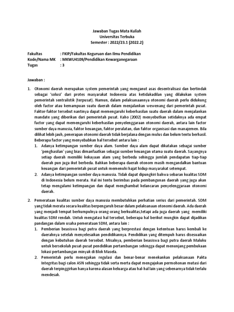 Tugas Mata Kuliah - PKN | PDF