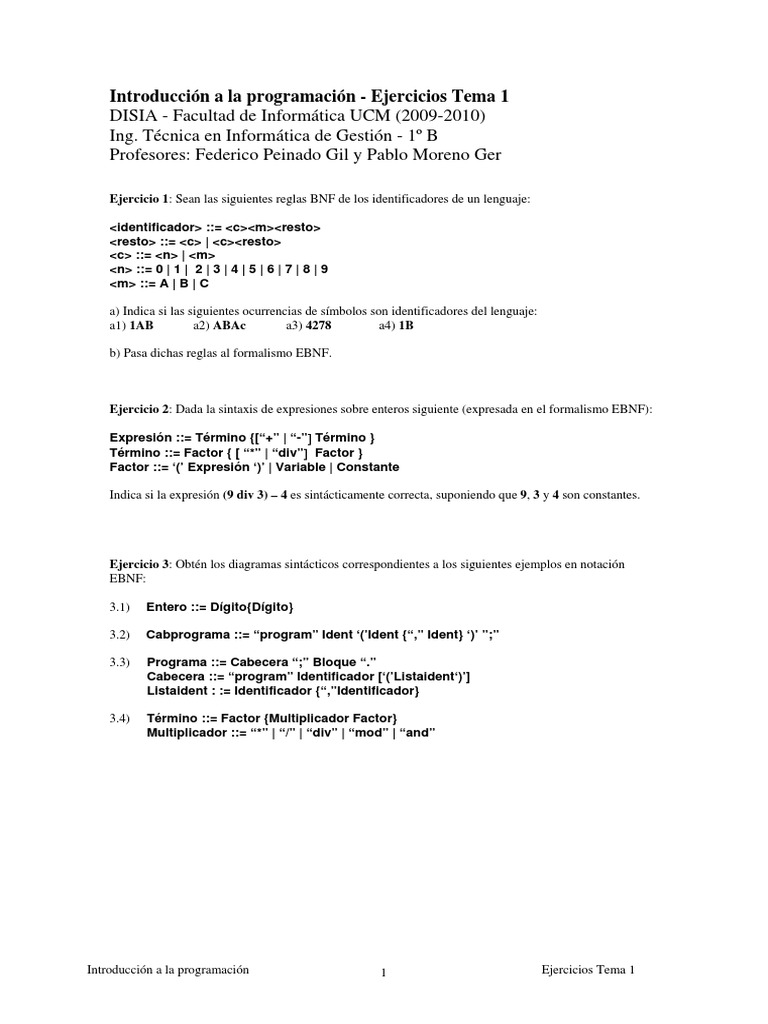 Tema 1 Ejercicios | PDF | Lenguaje de programación | Mecánica del lenguaje