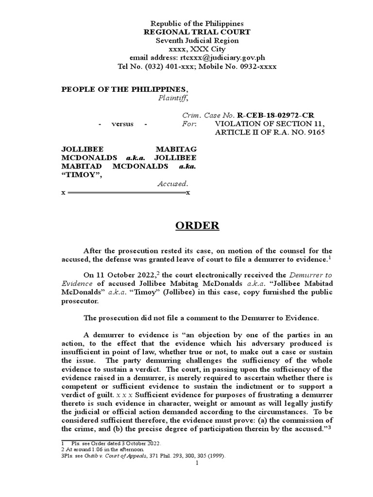 Demurrer DRAFT | PDF | Demurrer | Reasonable Doubt