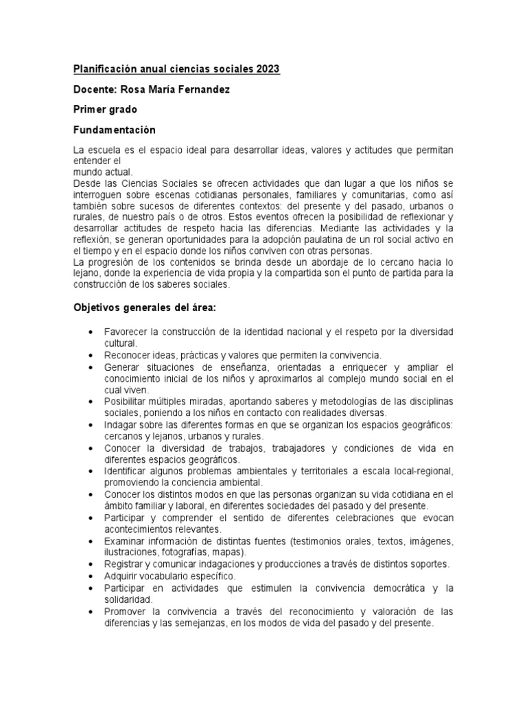 Planificación Anual Ciencias Sociales 2023 | PDF | Sociedad | Institución Planificación Anual Ciencias Sociales 2023 | PDF | Sociedad | Institución