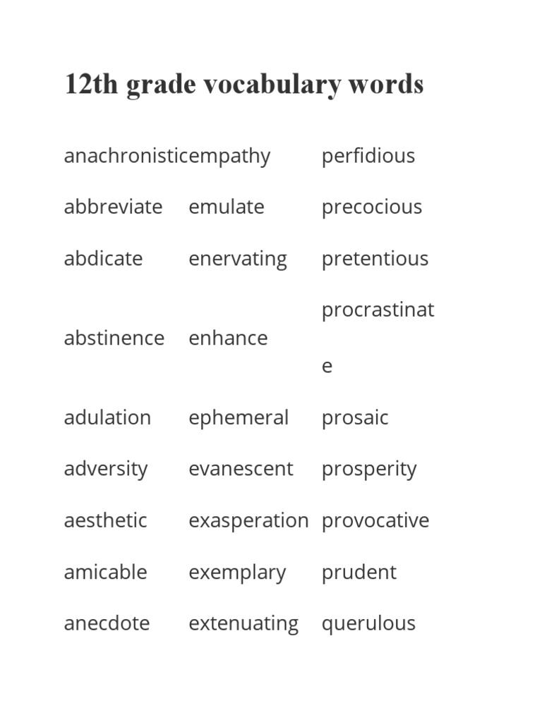 12th Grade Vocabulary List | PDF | Poetry