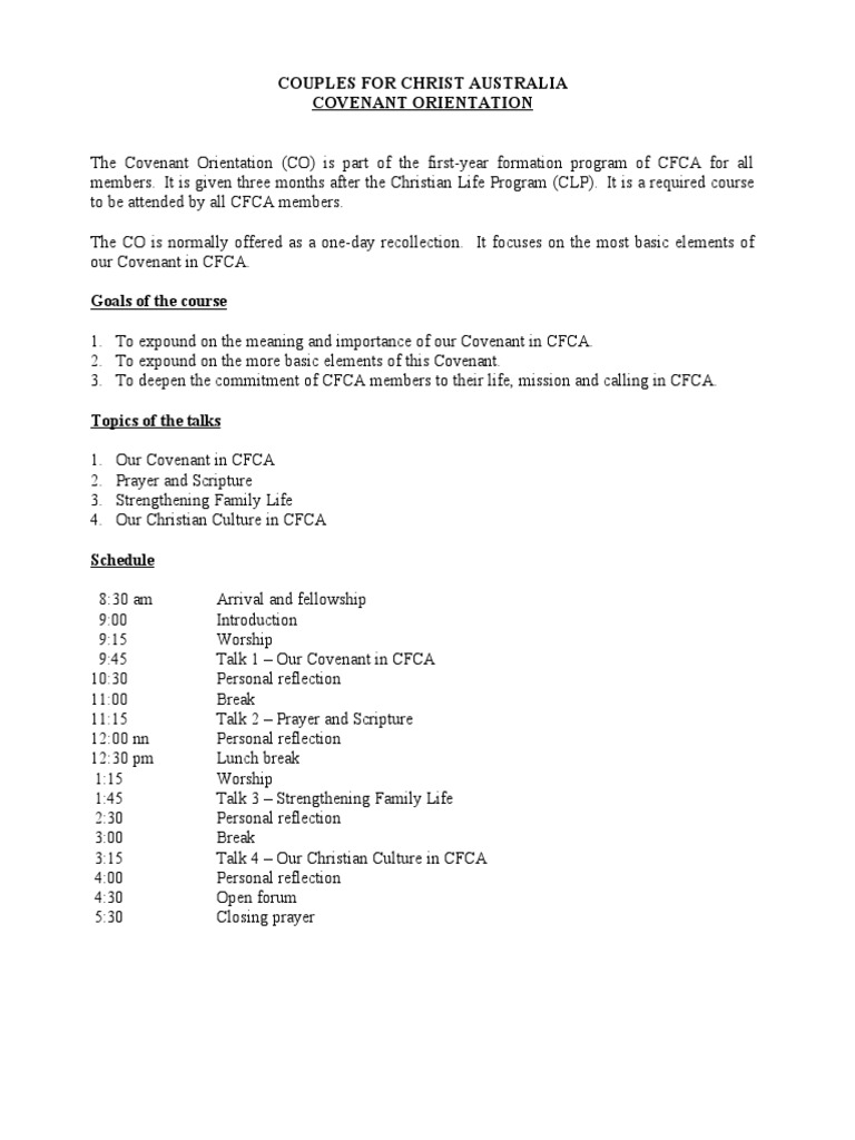 CFCA PFO Talk Review - Covenant Orientation - 30 June 2020 | PDF ...