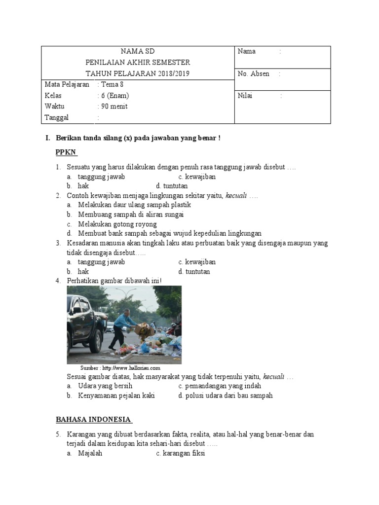 Soal Pas Kelas 6 Tema 8 | PDF | Seni & Disiplin Bahasa | Sains & Matematika