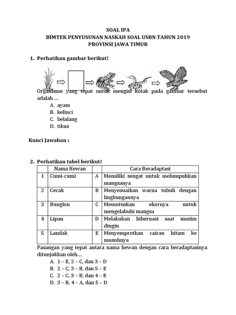 Soal Ipa Kisi-Kisi Bimtek Tanpa Kunci | PDF | Kajian Bahasa Asing | Sains & Matematika