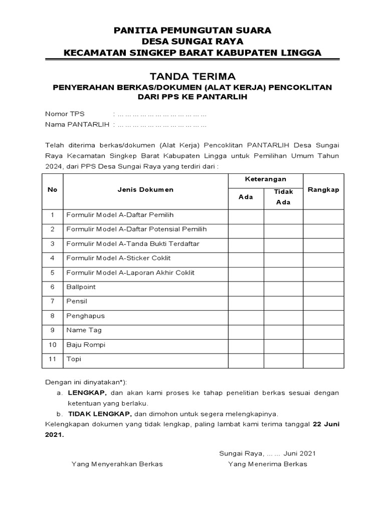 Bukti Tanda Terima Berkas Pendaftaran | PDF