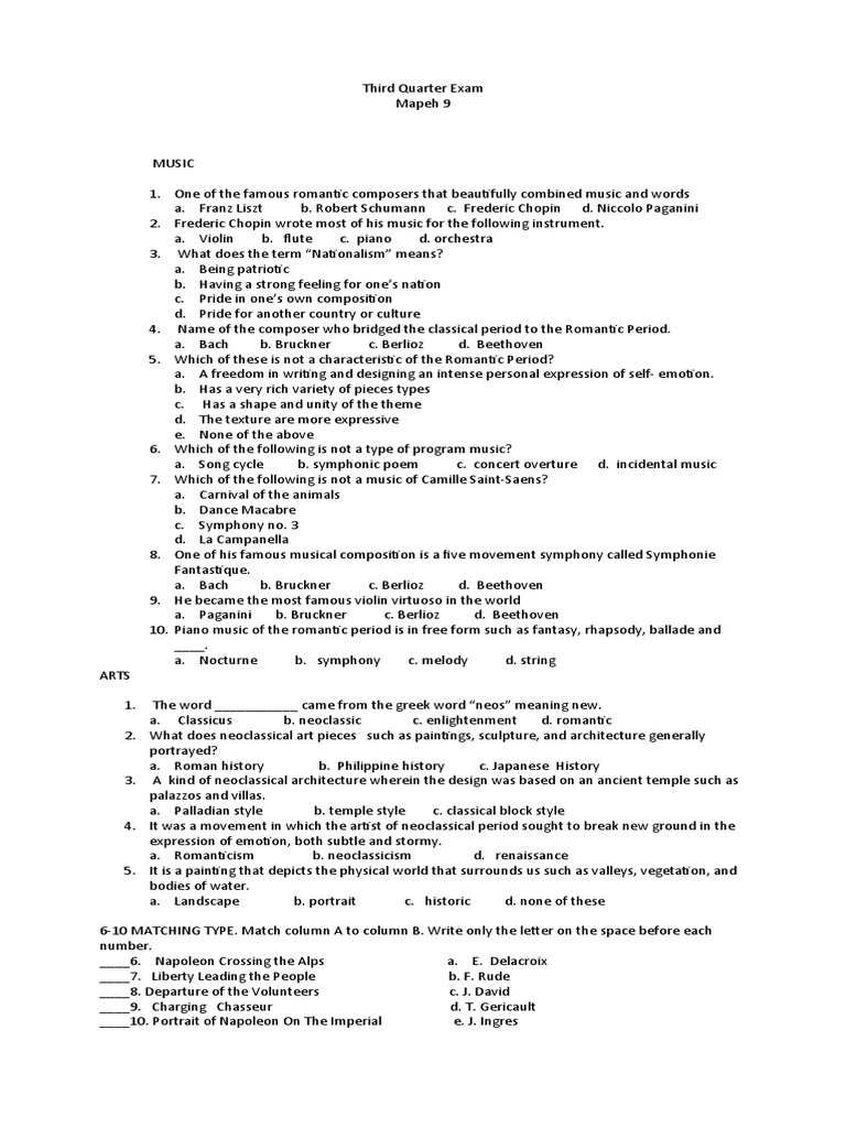 Third Quarter Exam Mapeh | PDF