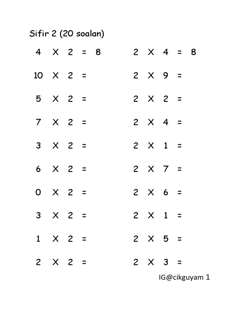 Latihan Sifir Tahun 2 (A) 910 Soalan | PDF