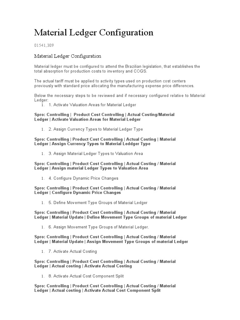 SAP Material Ledger Setup Guide | PDF | Cost Accounting | Cost Of Goods ...