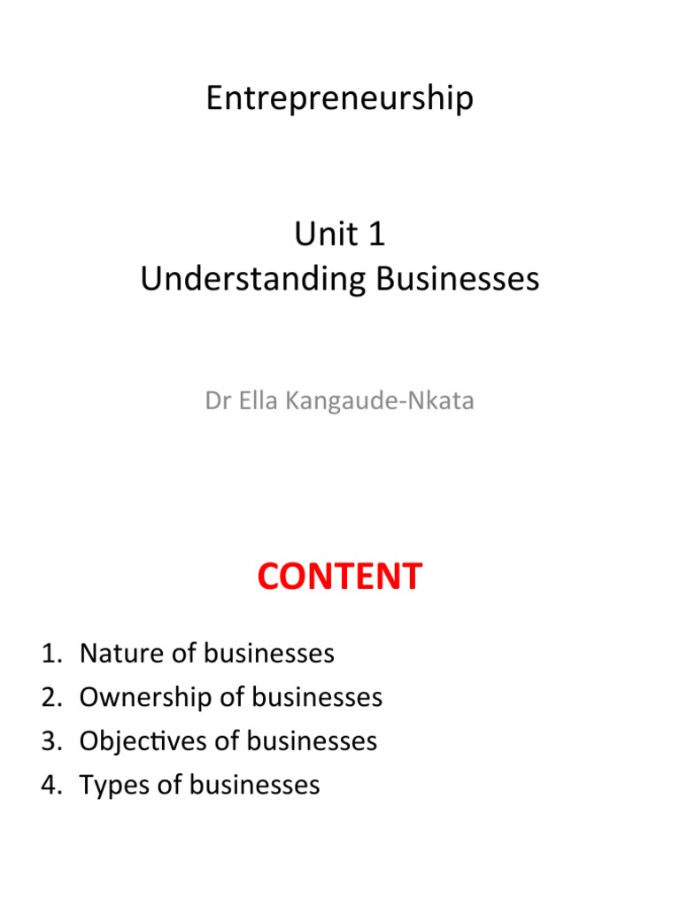 Entrepreneurship Unit 1 Understanding Businesses: DR Ella Kangaude-Nkata | PDF | Partnership ...