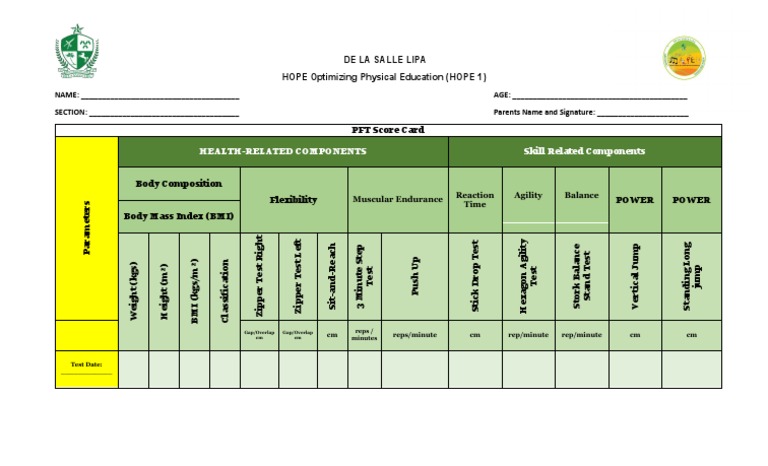 Physical Fitness Score Card Combine | PDF | Management Of Obesity ...