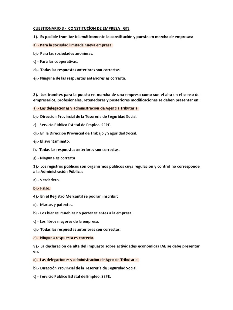 Cuestionario 3 Tema 6 GTJ | PDF | Sociedad de responsabilidad limitada | Economias