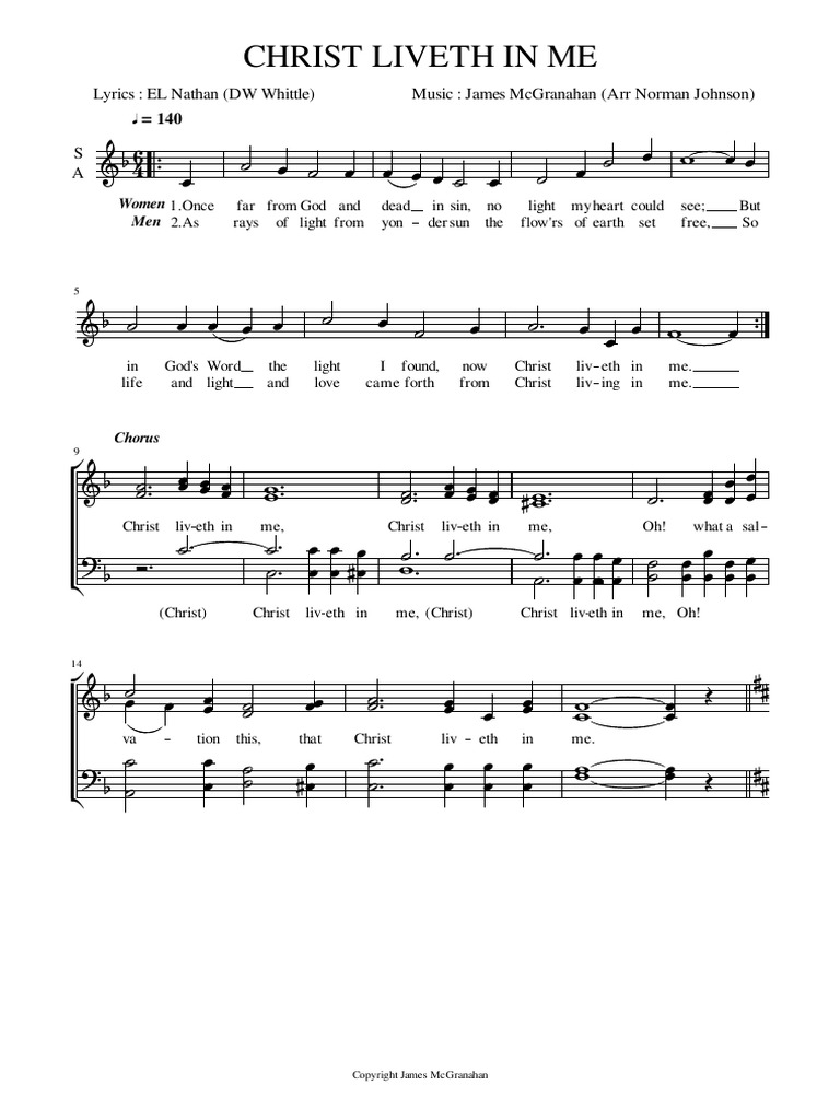 Christ Liveth in Me - J McGranahan, DW Whittle, N Johnson (F-D-BB ...