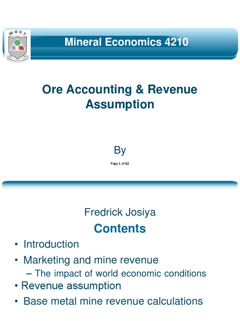 Ore Accounting - Revenue Assumptions MECO 4210 2023 | PDF | Mining | Smelting