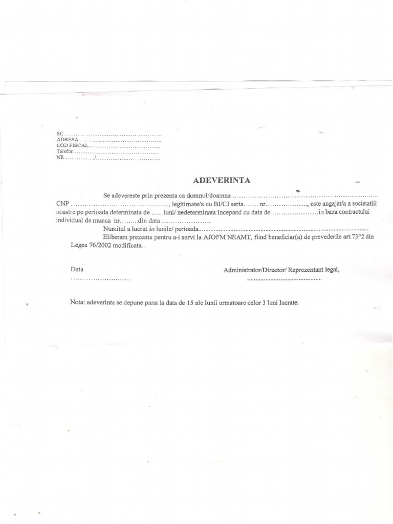 Model ADEVERINTA AJOFM | PDF