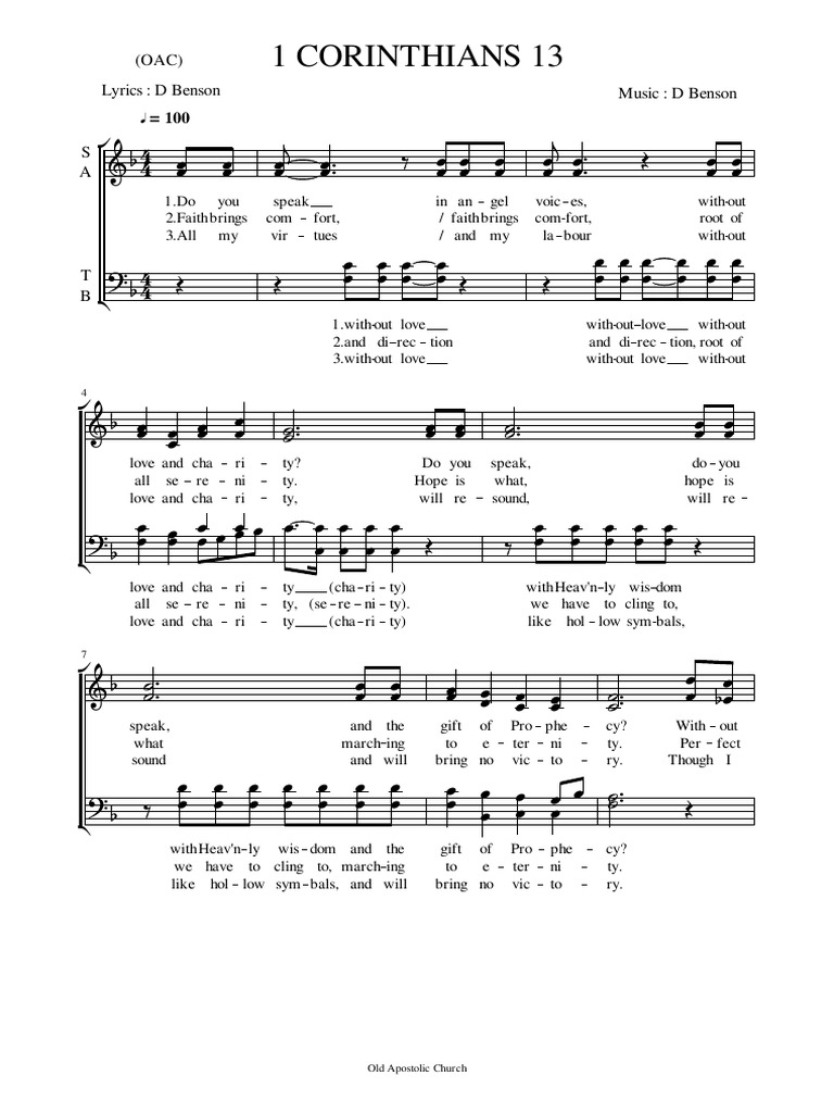 Lyrics for 1 Corinthians 13 by D Benson | PDF