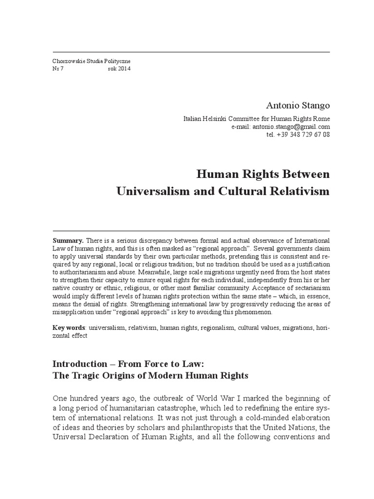 Human Rights: Universalism vs. Relativism | PDF | Human Rights | Justice