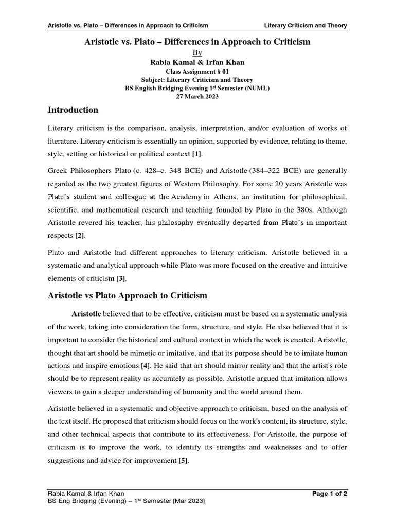 Aristotle vs. Plato - Differences in Approach To Criticism | PDF ...