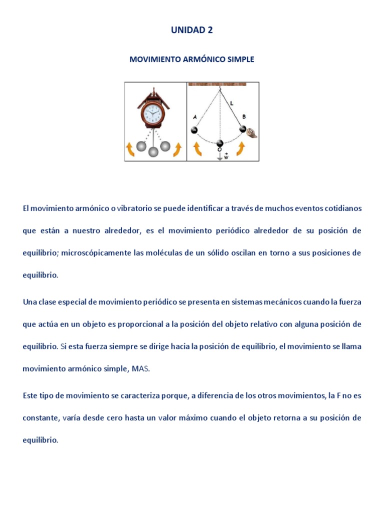 Unidad 2 Movimiento Armonico Simple | PDF | Fuerza | Oscilación