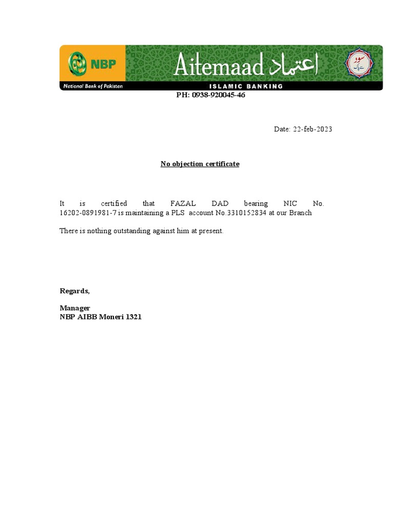 NBP Account Maintenance Certificate | PDF