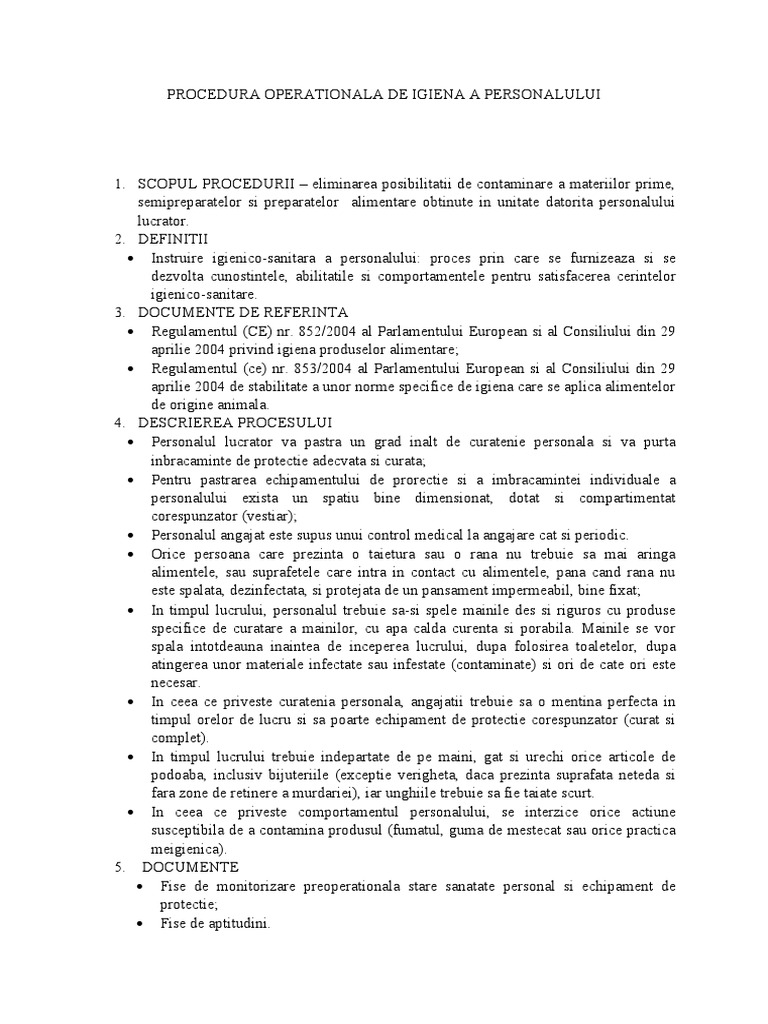 Po Haccp 1 Proceduri Operationale | PDF