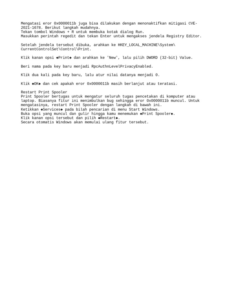 Cara Atasi Eror 0x0000011b di Windows | PDF