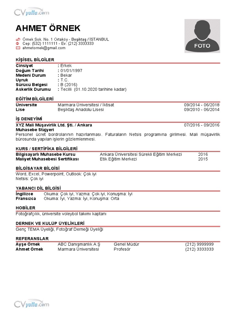 Ogrenci Stajyer CV Ornegi TR 2 | PDF