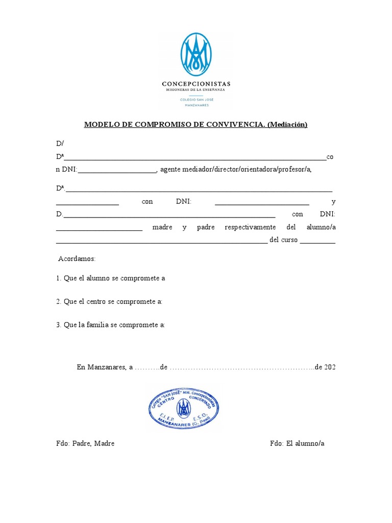 Modelo de Compromiso de Convivencia | PDF